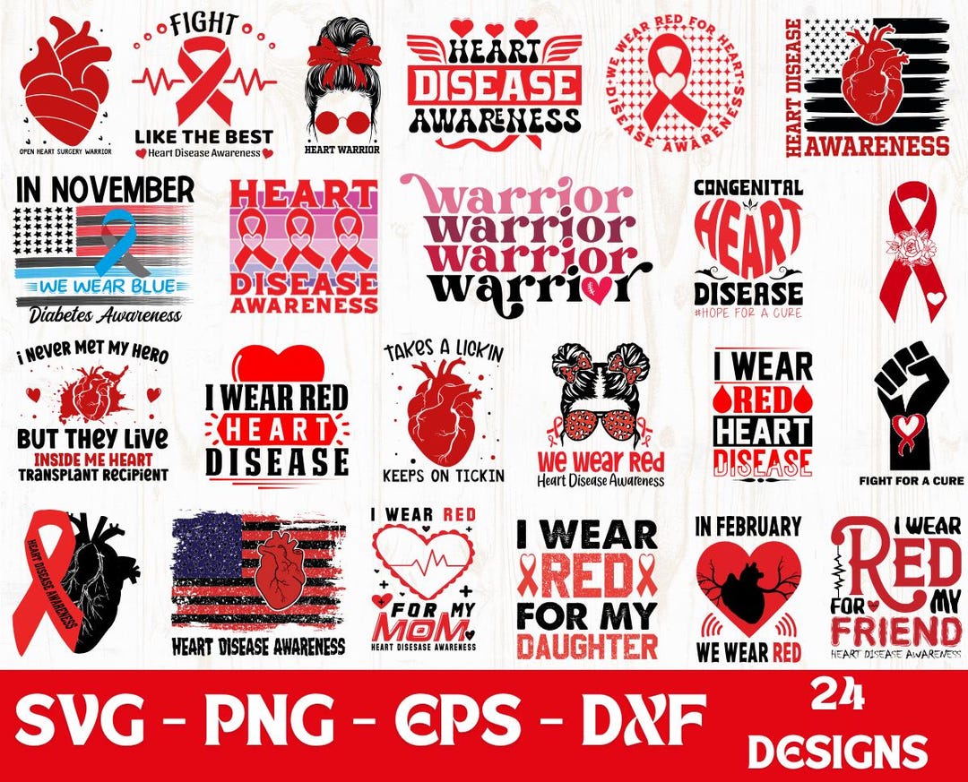 Heart Disease Awareness SVG Bundle: Red Ribbon Designs (24 Files) - Etsy