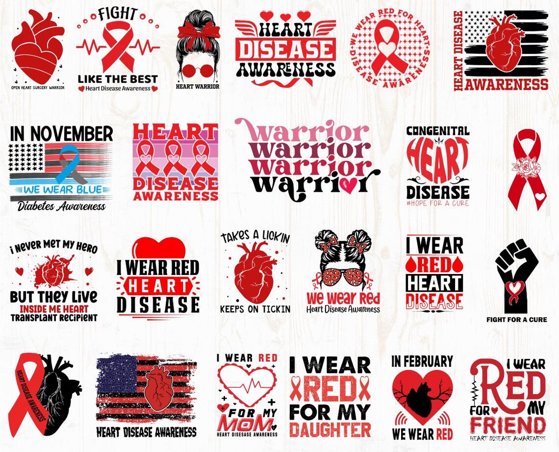 Heart Disease Awareness SVG Bundle: Red Ribbon Designs (24 Files) - Etsy
