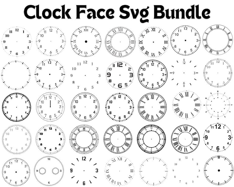 Clock Face Svg Bundle, Clock Face Clipart, Clock Face Svg for Cricut ...