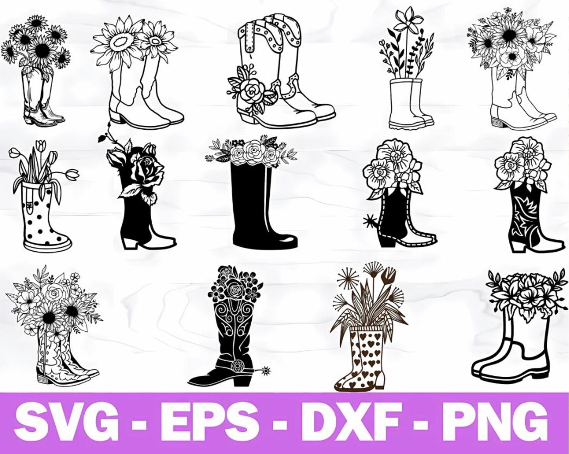 Rain Boots SVG Bundle, Rain Boots With Flowers SVG File, Wellington ...