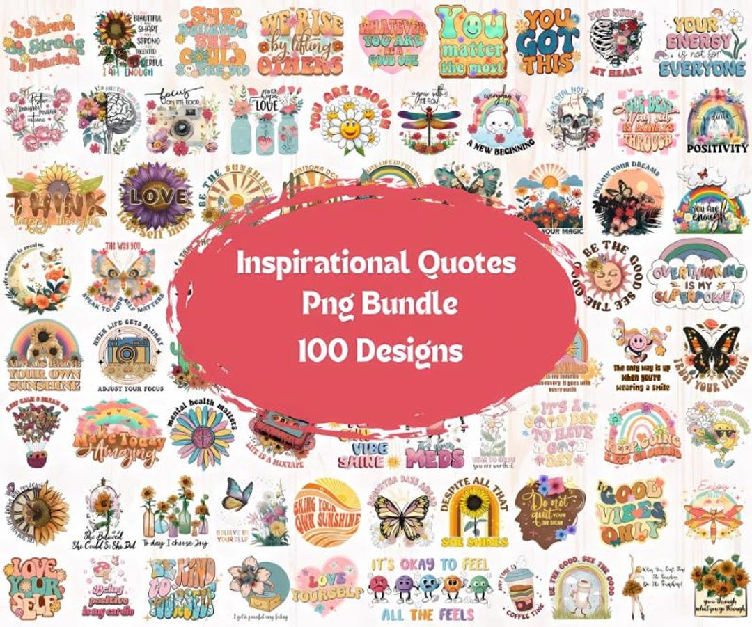 Retro Groovy Inspirational Quotes PNG Bundle - 100 Designs (digital ...