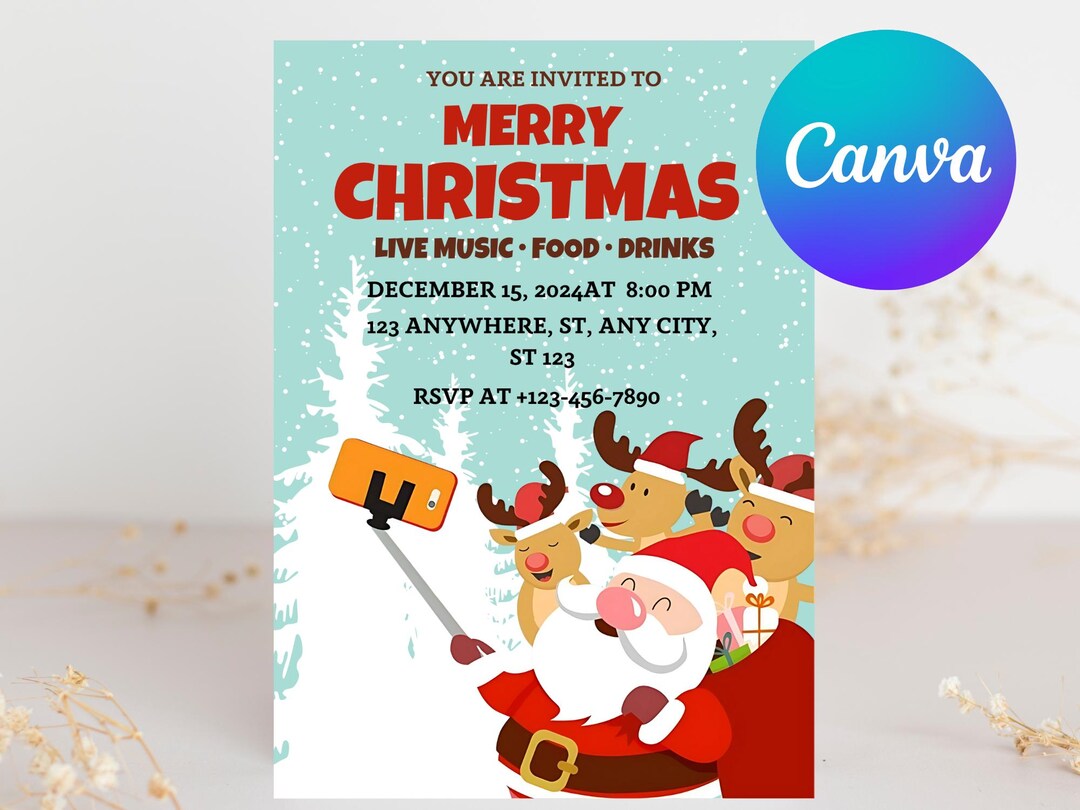 Editable Santa Reindeer Christmas Party Invitation, Rounding up the ...