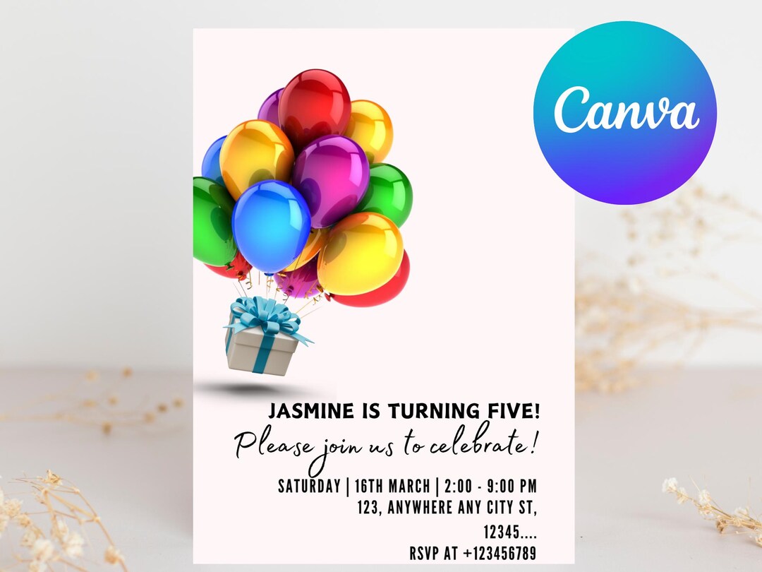 Watercolor Balloon Invitation Template Rainbow Balloons Birthday Invite ...