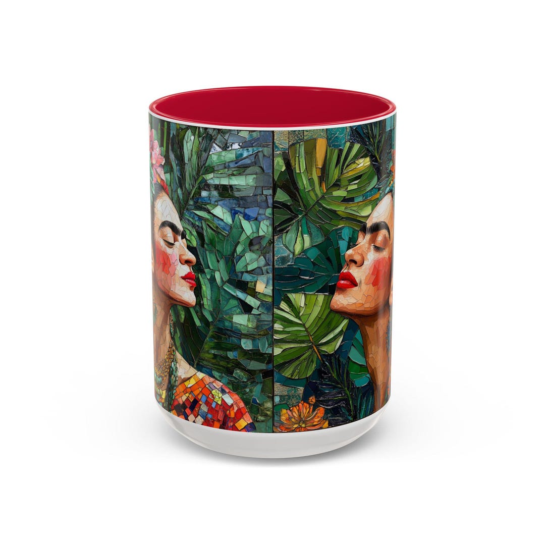 Frida Kahlo Mug, Colorful Mexican Ceramic Cup, Vibrant Plant Background ...