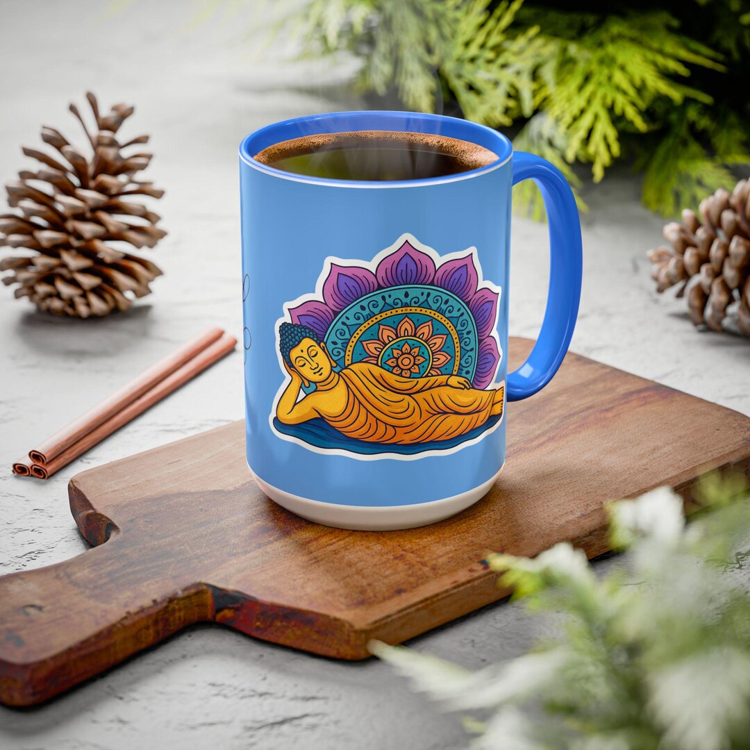 Grateful Buddha Coffee Mug, Relax Ceramic Tea Cup, Colorful ...