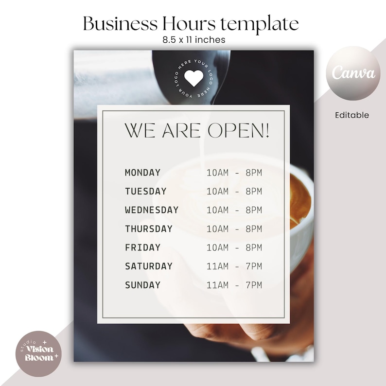 Editable Business Hours Template, Modern Coffee Shop Business Sign ...