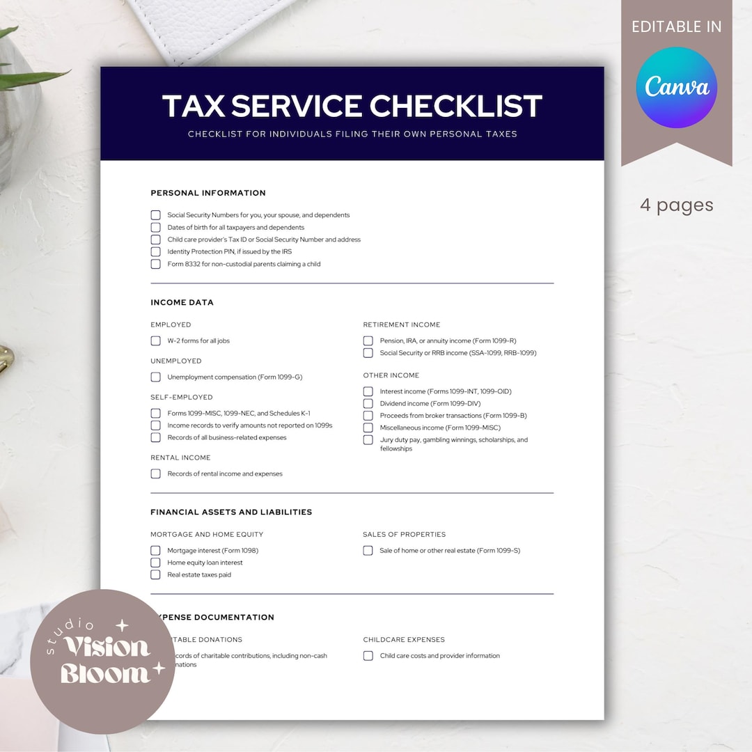Tax Service Checklist - Printable & Editable | Tax Preparation Guide ...