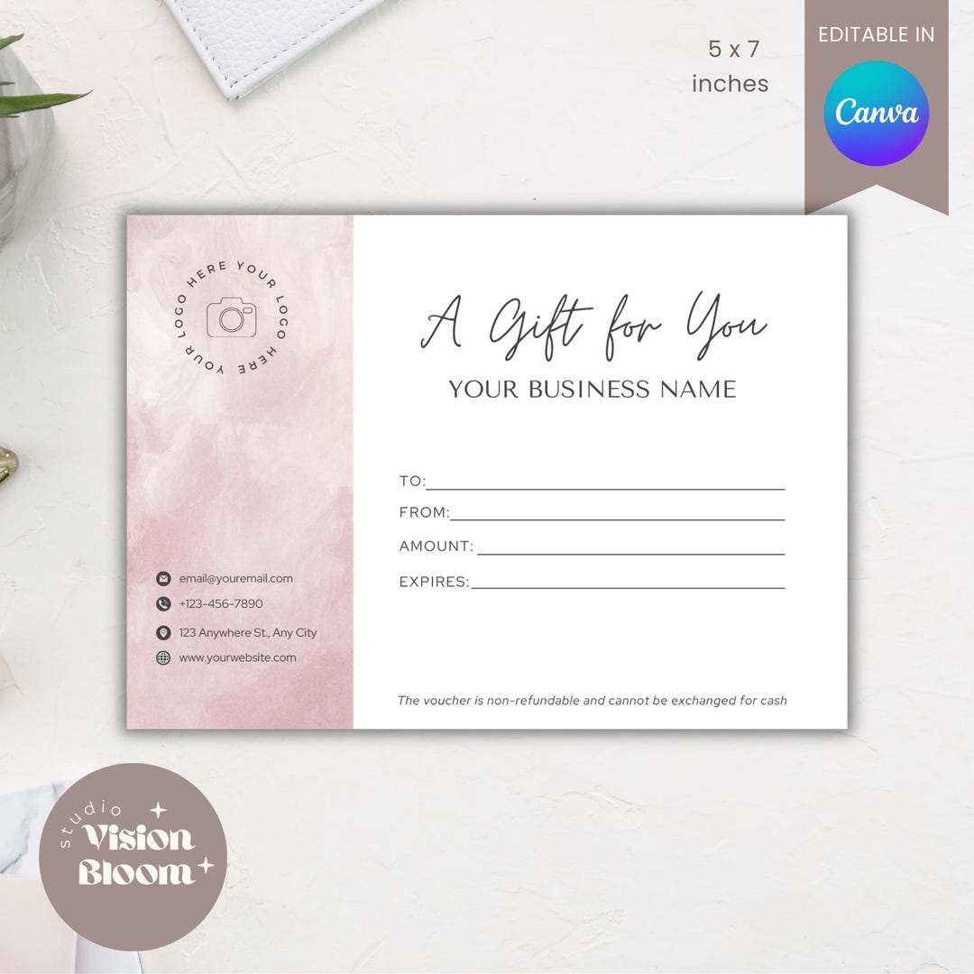 Elegant Printable Gift Certificate Template Editable Voucher DIY ...
