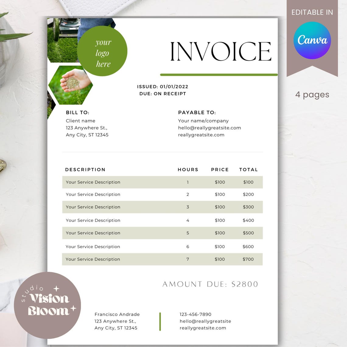 Lawn Care Invoice Template | Editable Business Invoice | Green ...