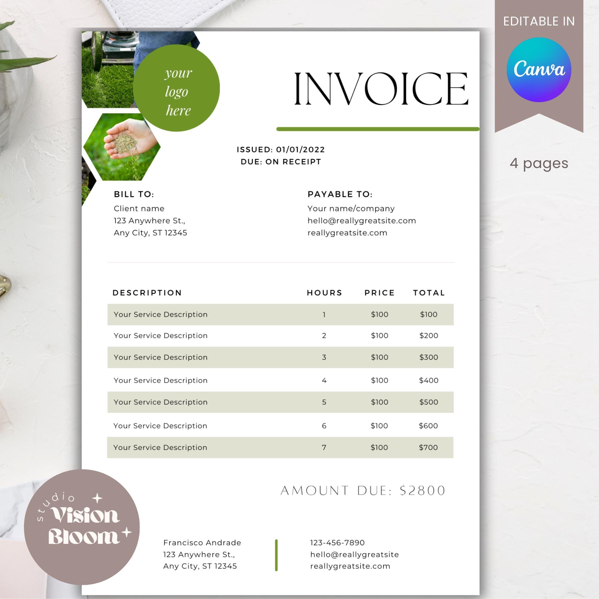 Lawn Care Invoice Template | Editable Business Invoice | Green ...