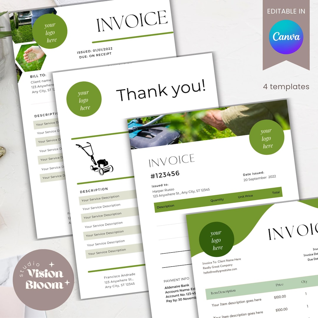 Lawn Care Invoice Template | Editable Business Invoice | Green ...