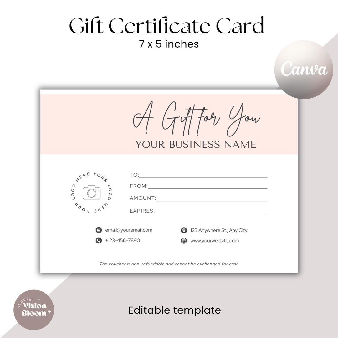 Gift Certificate Template, Gift Card Editable, Business Gift Card ...