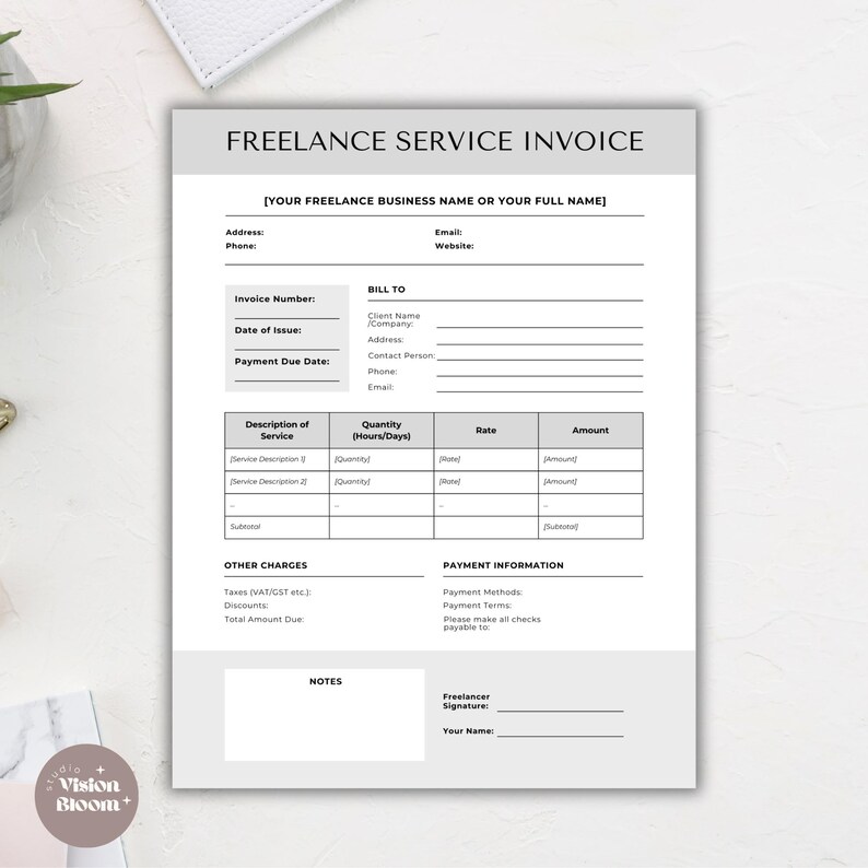 Freelancer Invoice Template, Editable Business Invoice- Easy to Edit ...