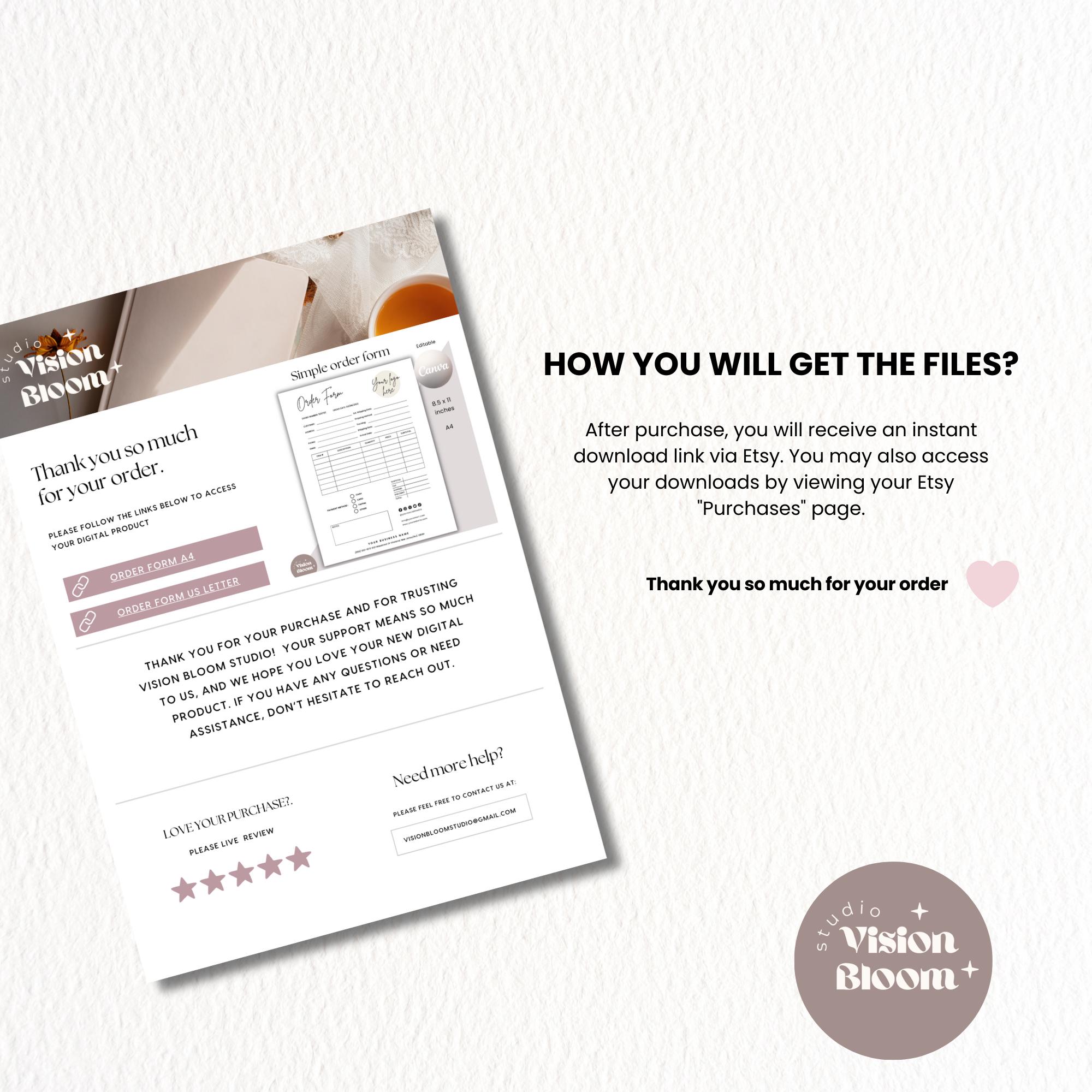 Editable Simple Order Form Template, Printable Order Sheet for Small ...