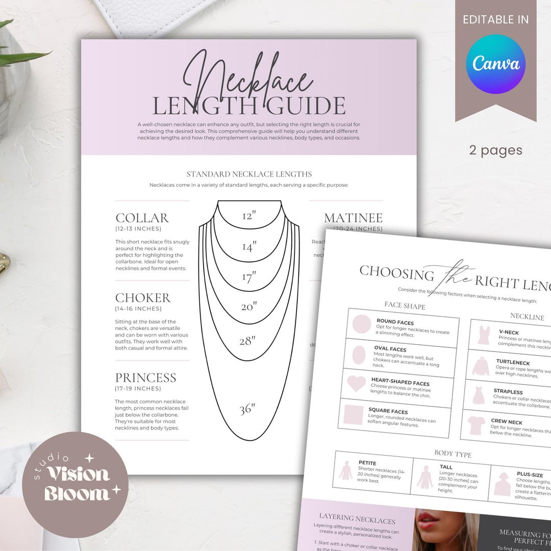 Necklace Length Guide Template | Jewelry Size | Necklace Sizing Guide ...
