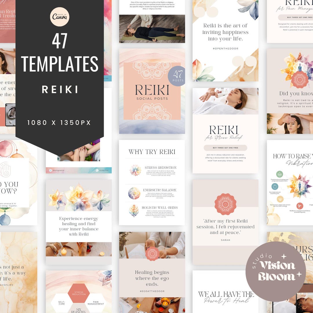 Reiki Instagram Templates: Energy Healer Social Media Kit (canva ...