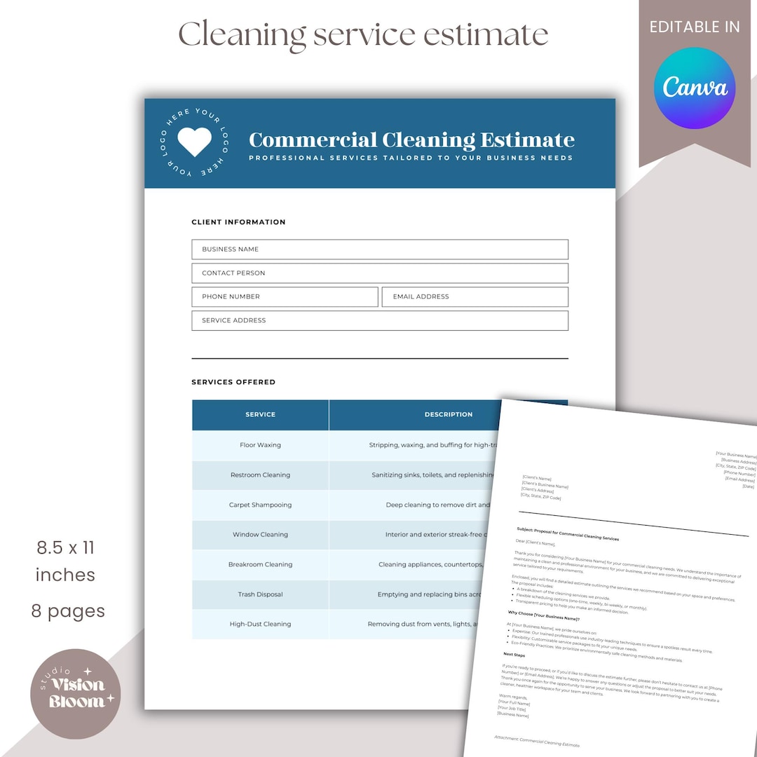 Commercial Cleaning Estimate Template | Editable Business Proposal ...