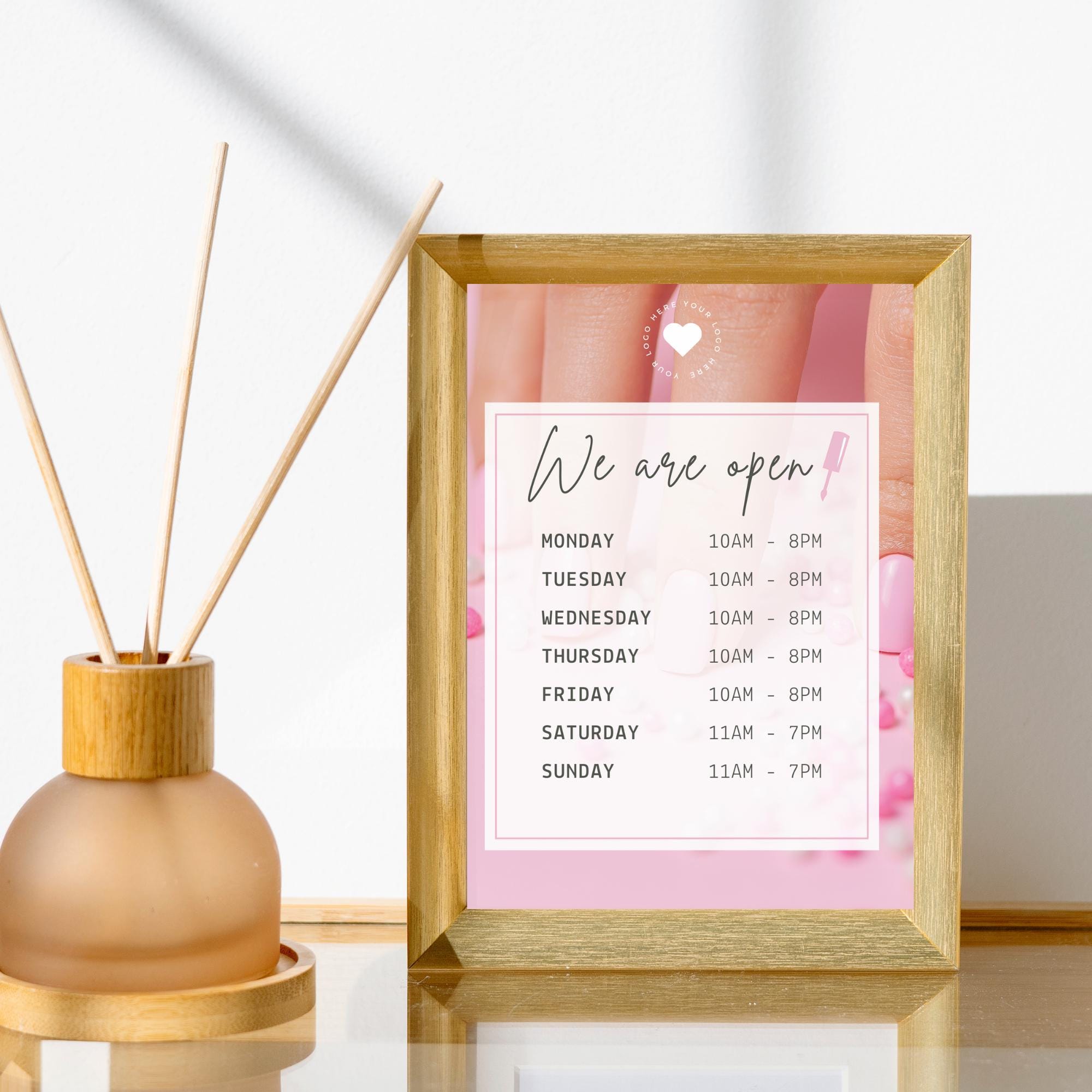 Editable Business Hours Template, Modern Nail Business Sign, Printable ...