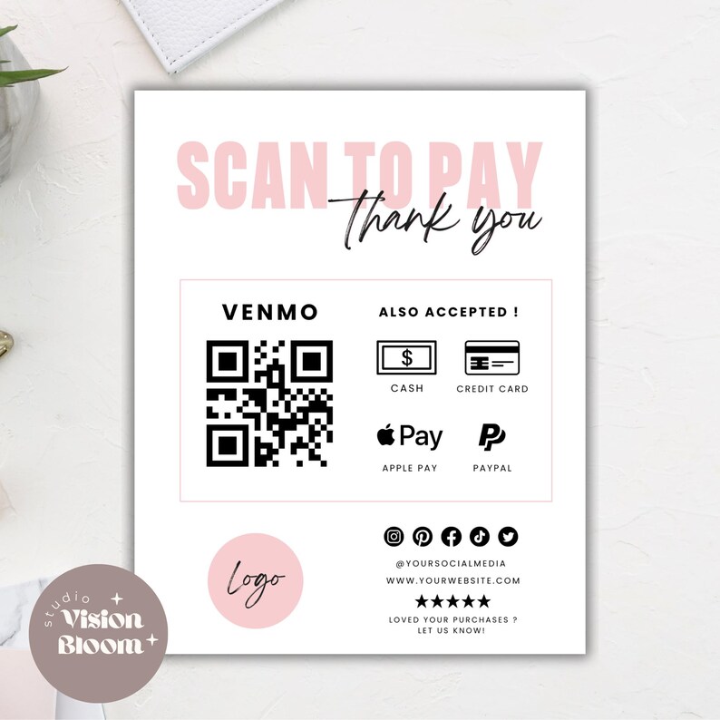 Editable Payment Template, Scan to Pay Sign, Venmo Payment QR Template ...