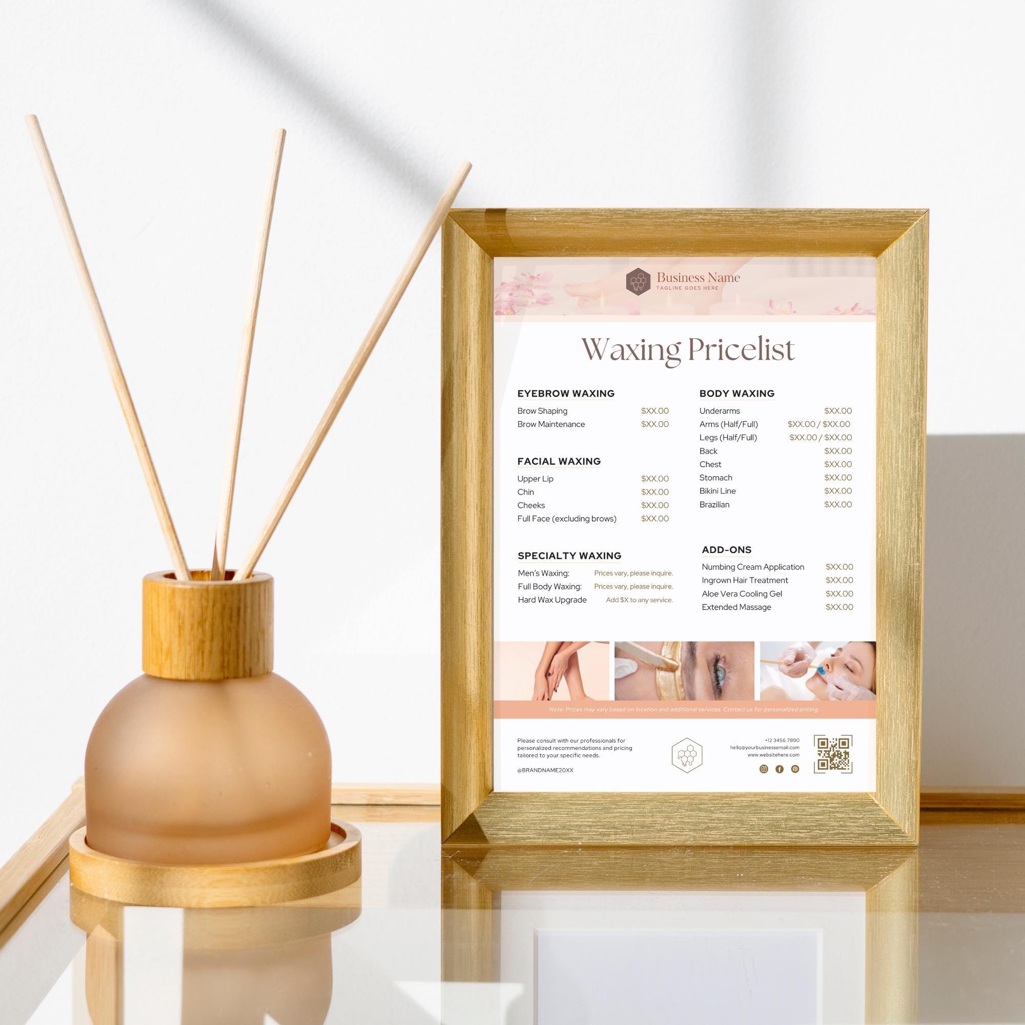 Waxing Price List Template | Editable Beauty Price List | Customizable ...