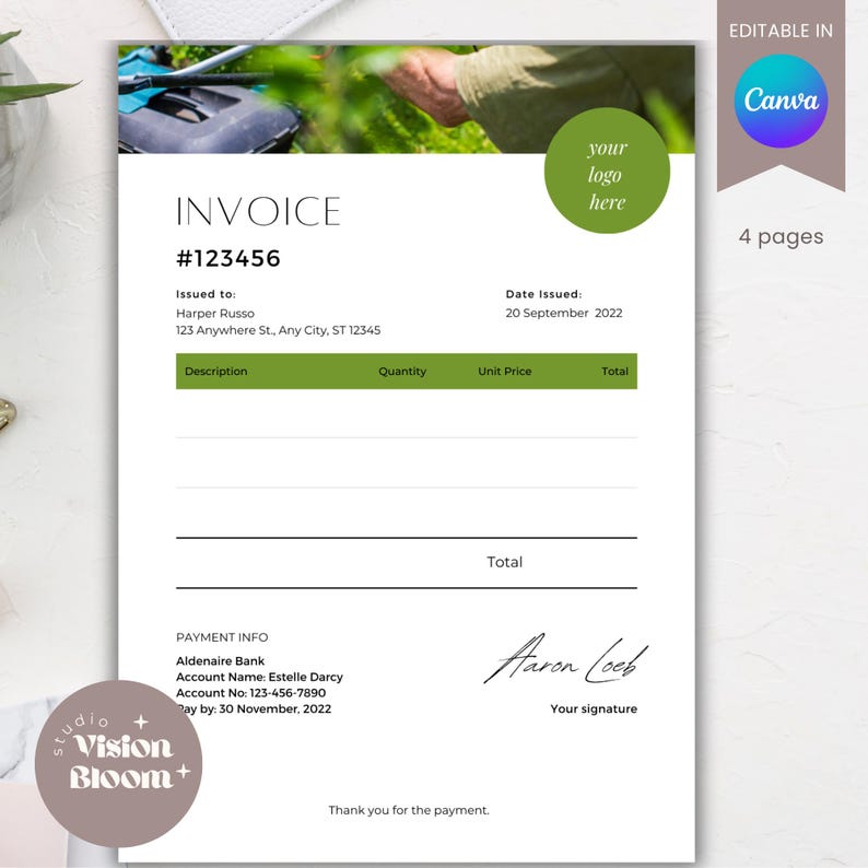 Lawn Care Invoice Template | Editable Business Invoice | Green ...