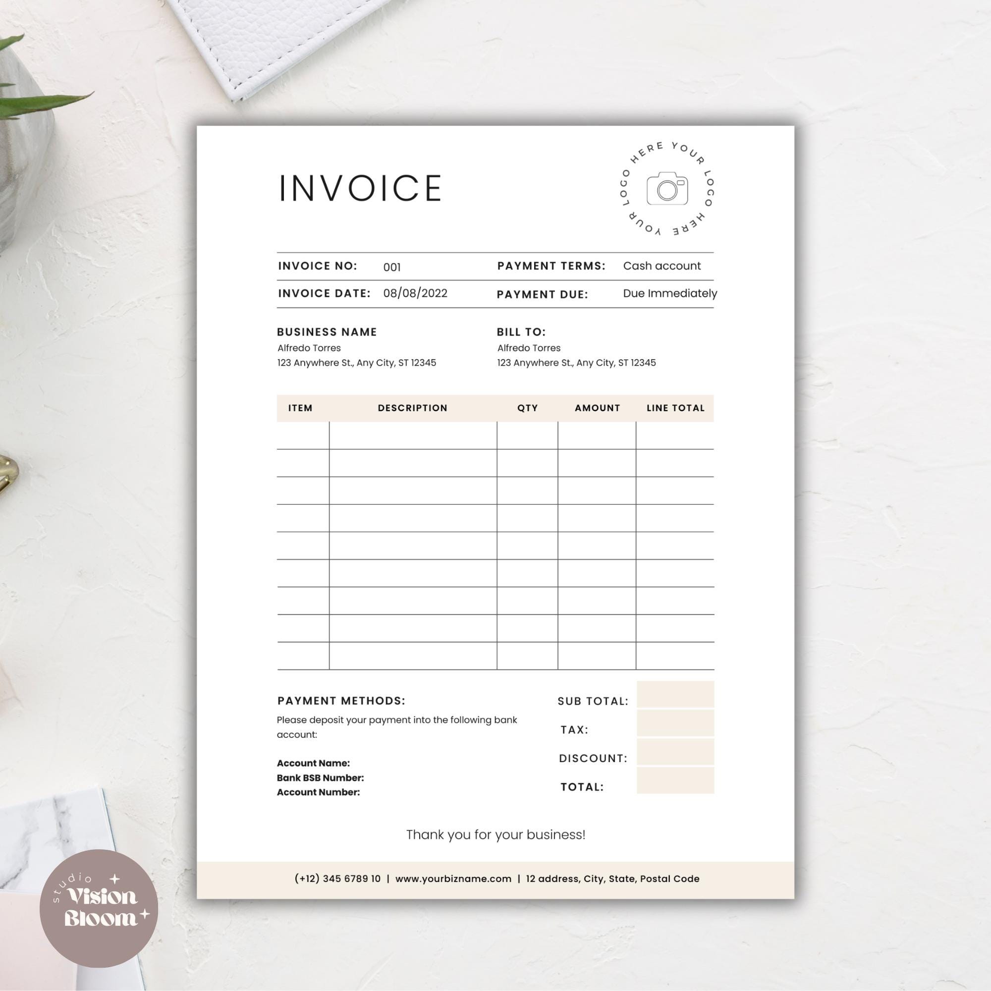 Editable Invoice Template - Custom Invoice Form - Printable Invoice for ...