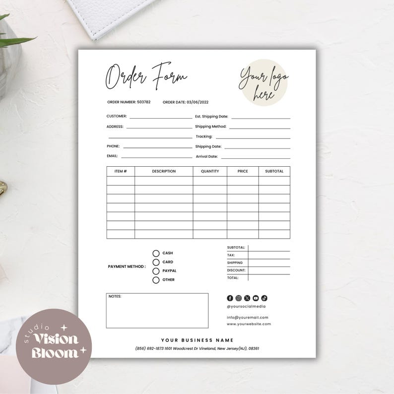 Editable Simple Order Form Template, Printable Order Sheet for Small ...