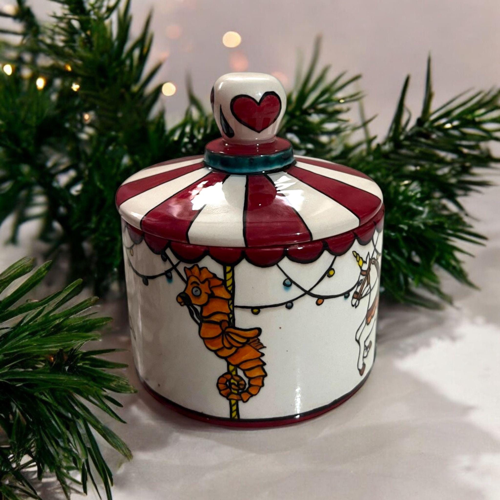 Handmade Carousel Ceramic Jar | Lidded Hand-painted Turkish Pottery ...