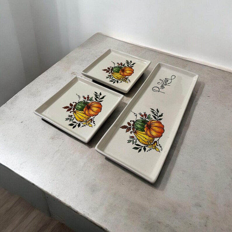 Handmade Tile Pumpkin, Autumn Themed Serving Plate Set, Ceramic Kitchen ...