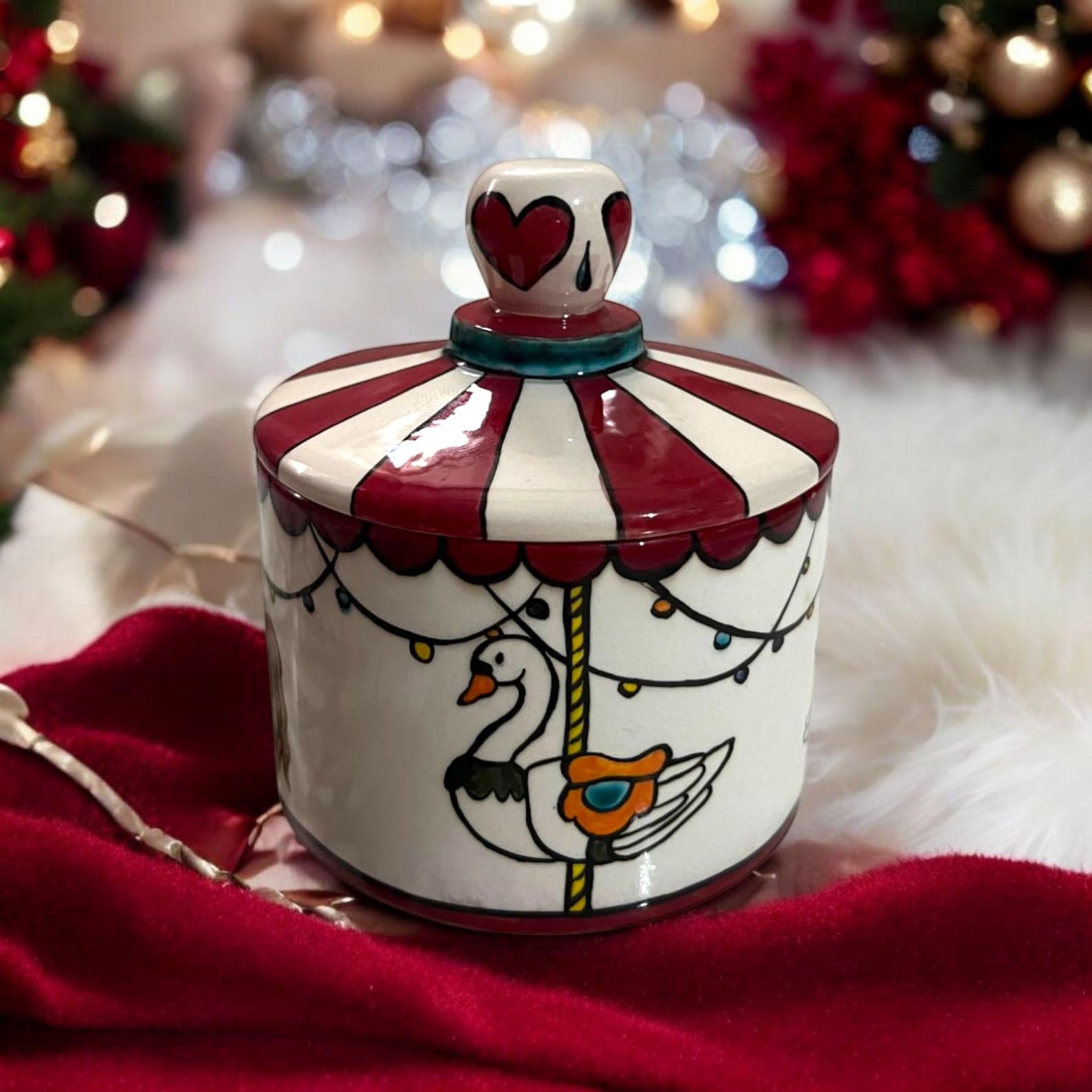 Handmade Carousel Ceramic Jar | Lidded Hand-painted Turkish Pottery ...