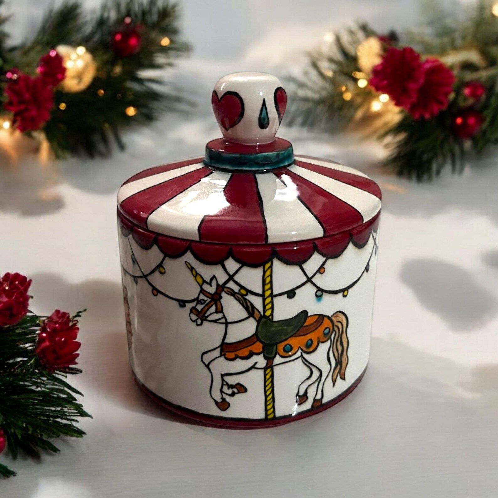 Handmade Carousel Ceramic Jar | Lidded Hand-painted Turkish Pottery ...