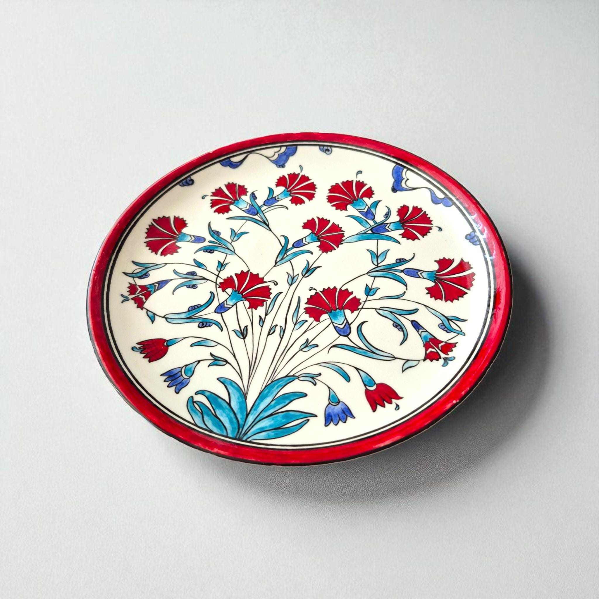 Hand-painted Ottoman Ceramic Plate: Red & Blue Carnation Iznik Style - Etsy