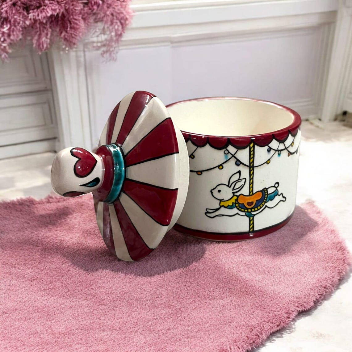 Handmade Carousel Ceramic Jar | Lidded Hand-painted Turkish Pottery ...