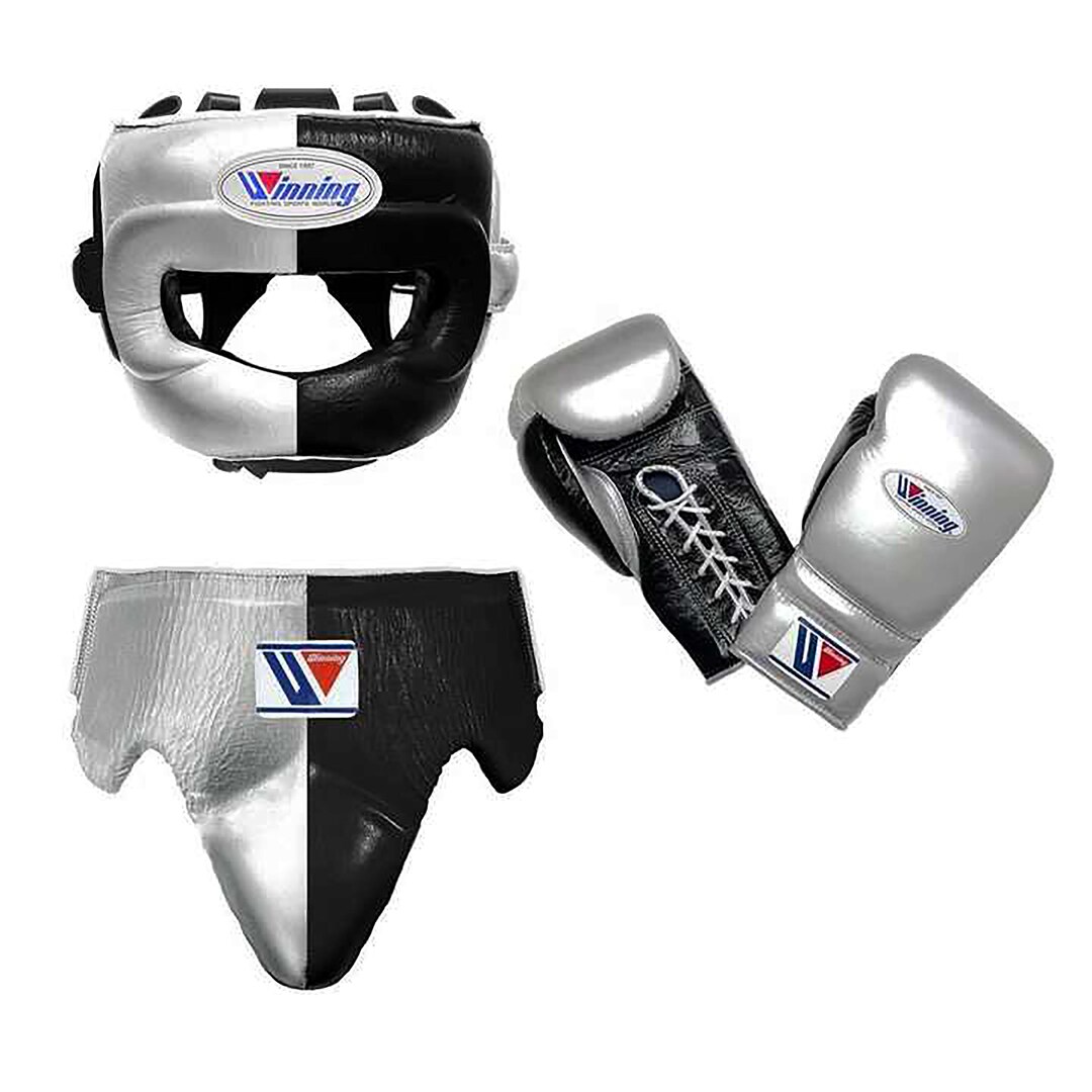 Winning REPLICA Boxing Set Black and Silver Pure A Leather Quality ...