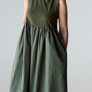 Clea Dress, Green, Mixed Media, Cotton, Midi- Made to Order - Etsy