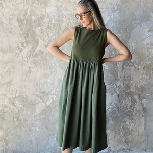Clea Dress, Green, Mixed Media, Cotton, Midi Made to Order - Etsy