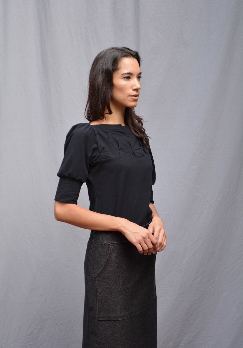 Folded Top, Women's Top, Cotton Jersey, Folded Detail, Puff Sleeves ...