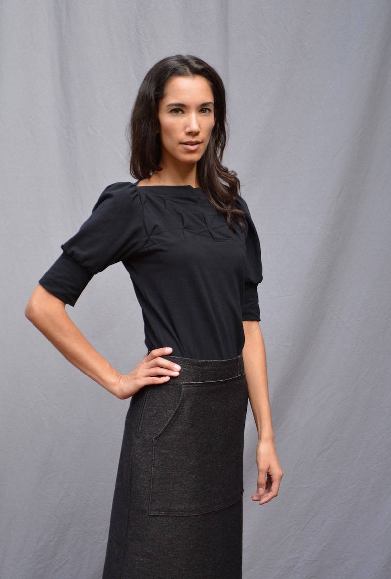 Folded Top, Women's Top, Cotton Jersey, Folded Detail, Puff Sleeves ...