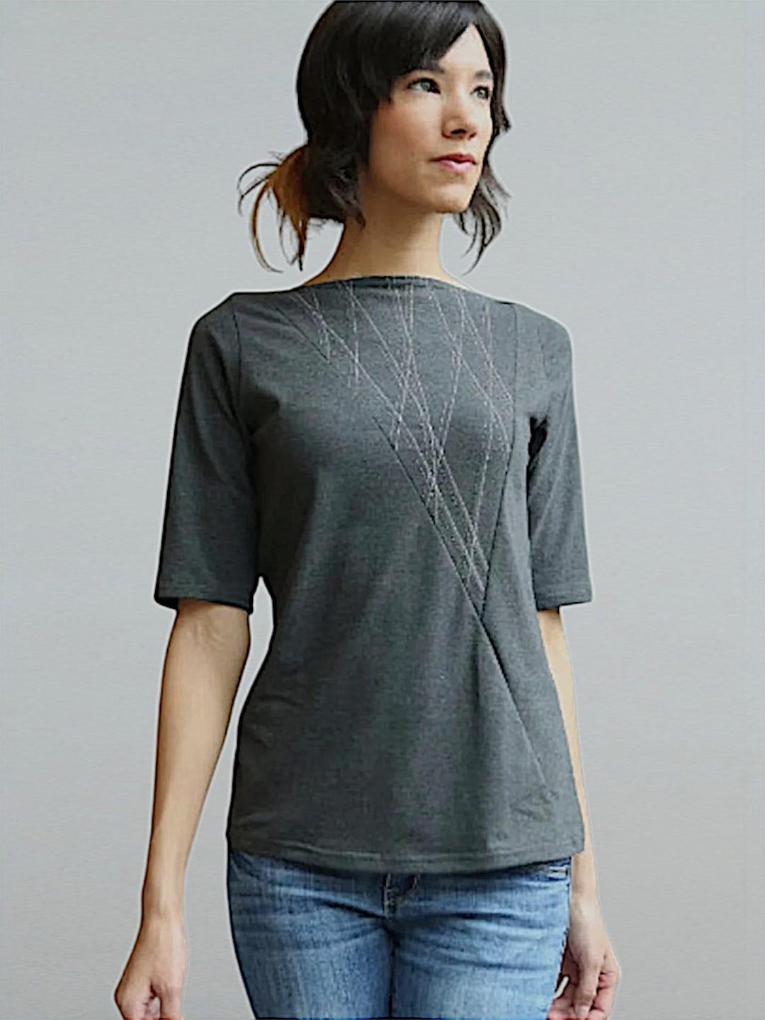 Triangle Top, Women's Top, Cotton Jersey With White Lines, Mid Sleeves ...