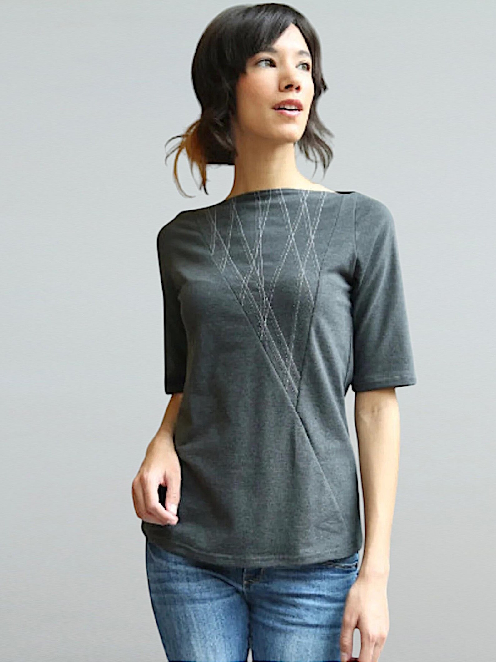 Triangle Top, Women's Top, Cotton Jersey With White Lines, Mid Sleeves ...