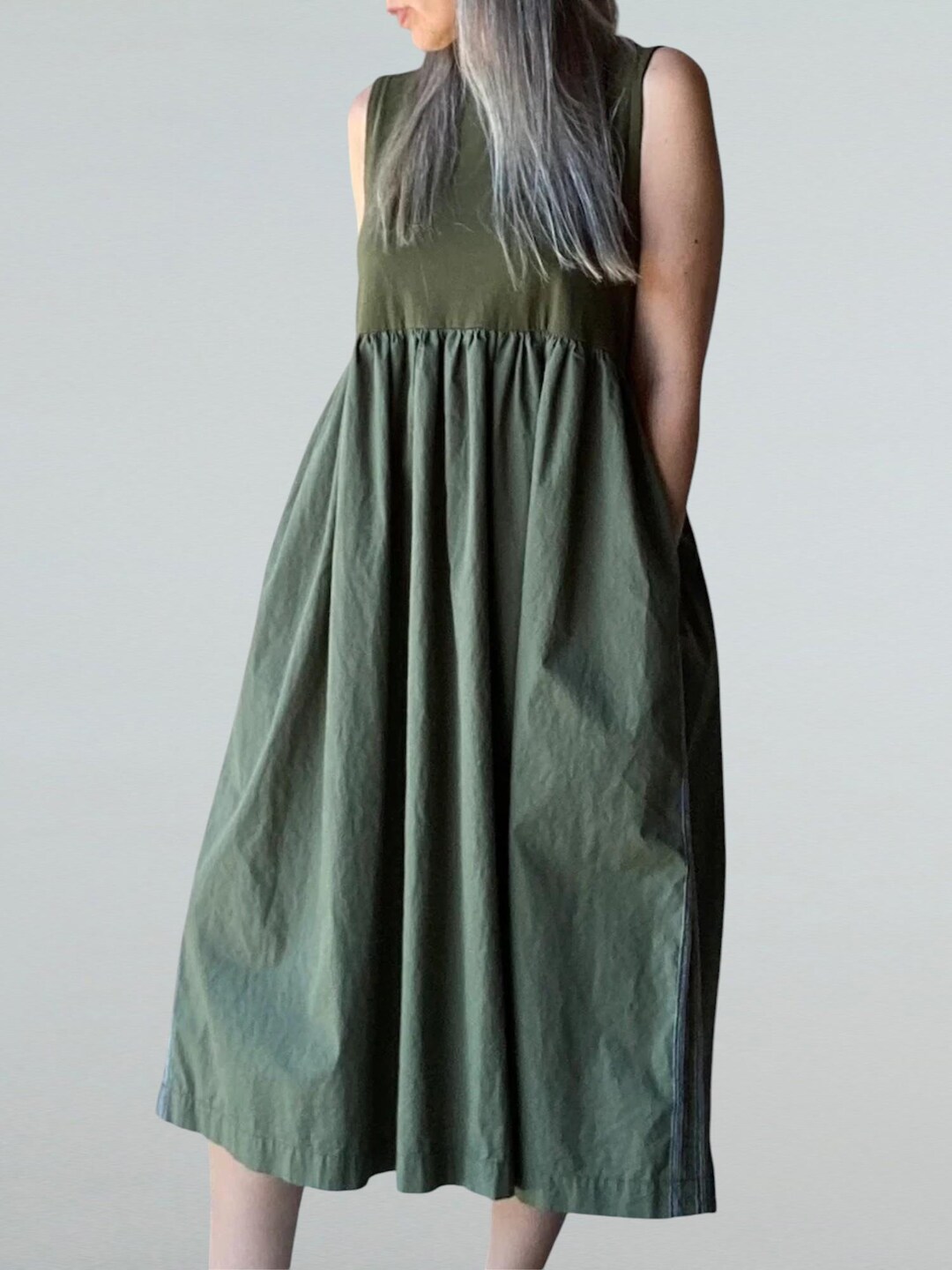 Clea Dress, Green, Mixed Media, Cotton, Midi- Made to Order - Etsy