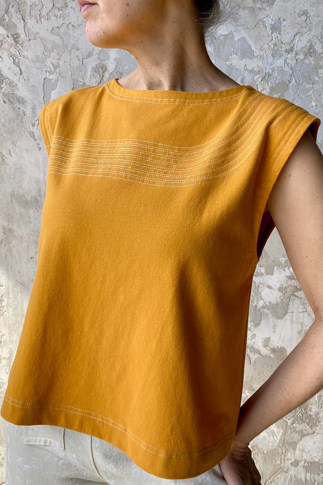 Summer Top, Cotton Jersey, White Lines Detail- Made to Order - Etsy