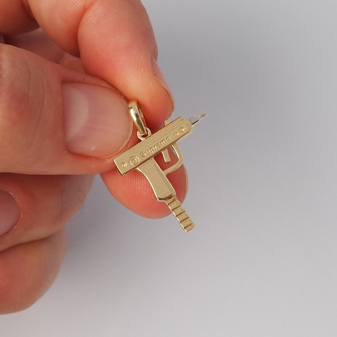14k Gold Gun Pendant, 14k Uzi Pendant, 14k Gun Charm, Gun Necklace, 14k ...