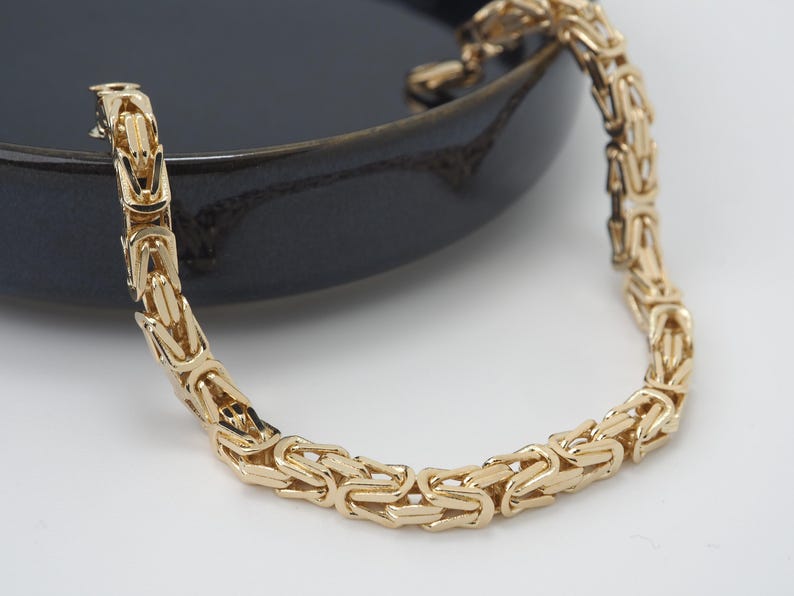 14K Real Gold Byzantine Chain Bracelet, 4MM Width Byzantine Bracelet ...