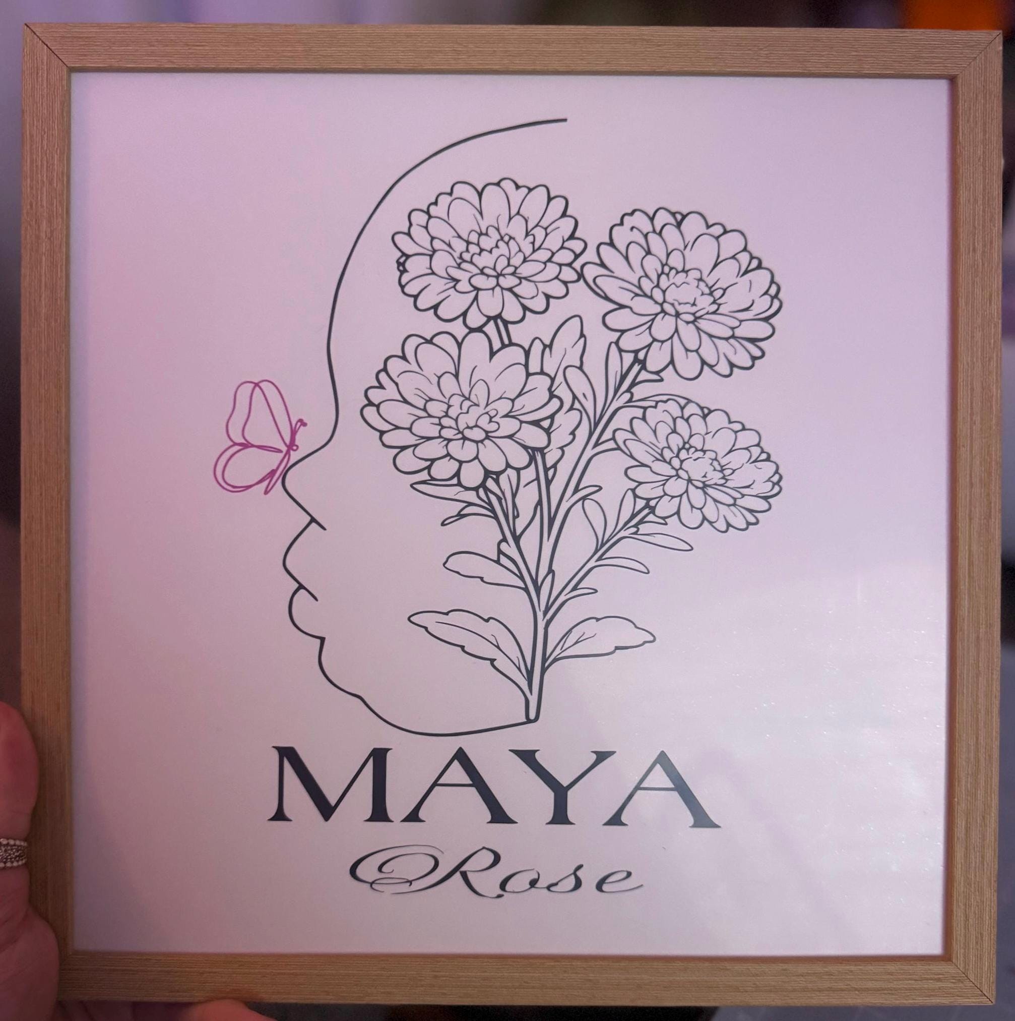 Custom Silhouette Portrait Outline With Birth Flower | Side Profile ...