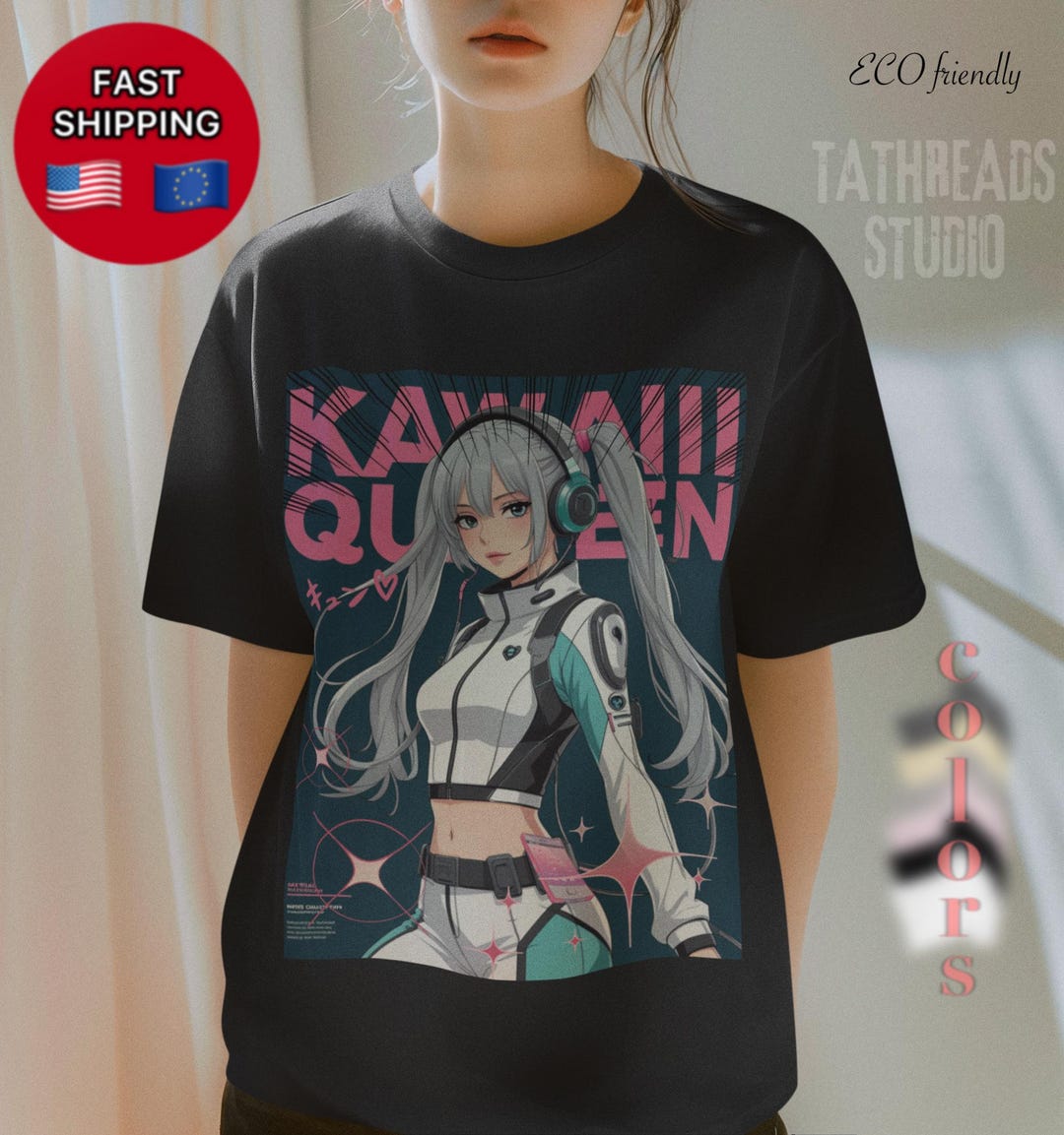 Аниме-рубашка Kawaii Queen – дизайн в стиле киберпанк, вейпорвейв ...