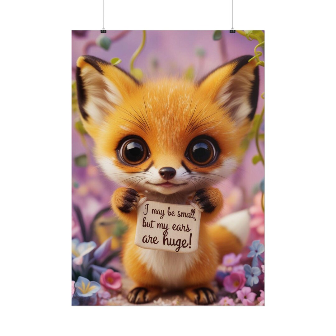 Cute Fox Rolled Poster i May Be Small, but My Ears Are Huge Whimsical ...