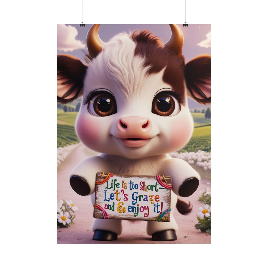 Cute Cow Motivational Rolled Poster Life is Too Short, Lets Graze ...