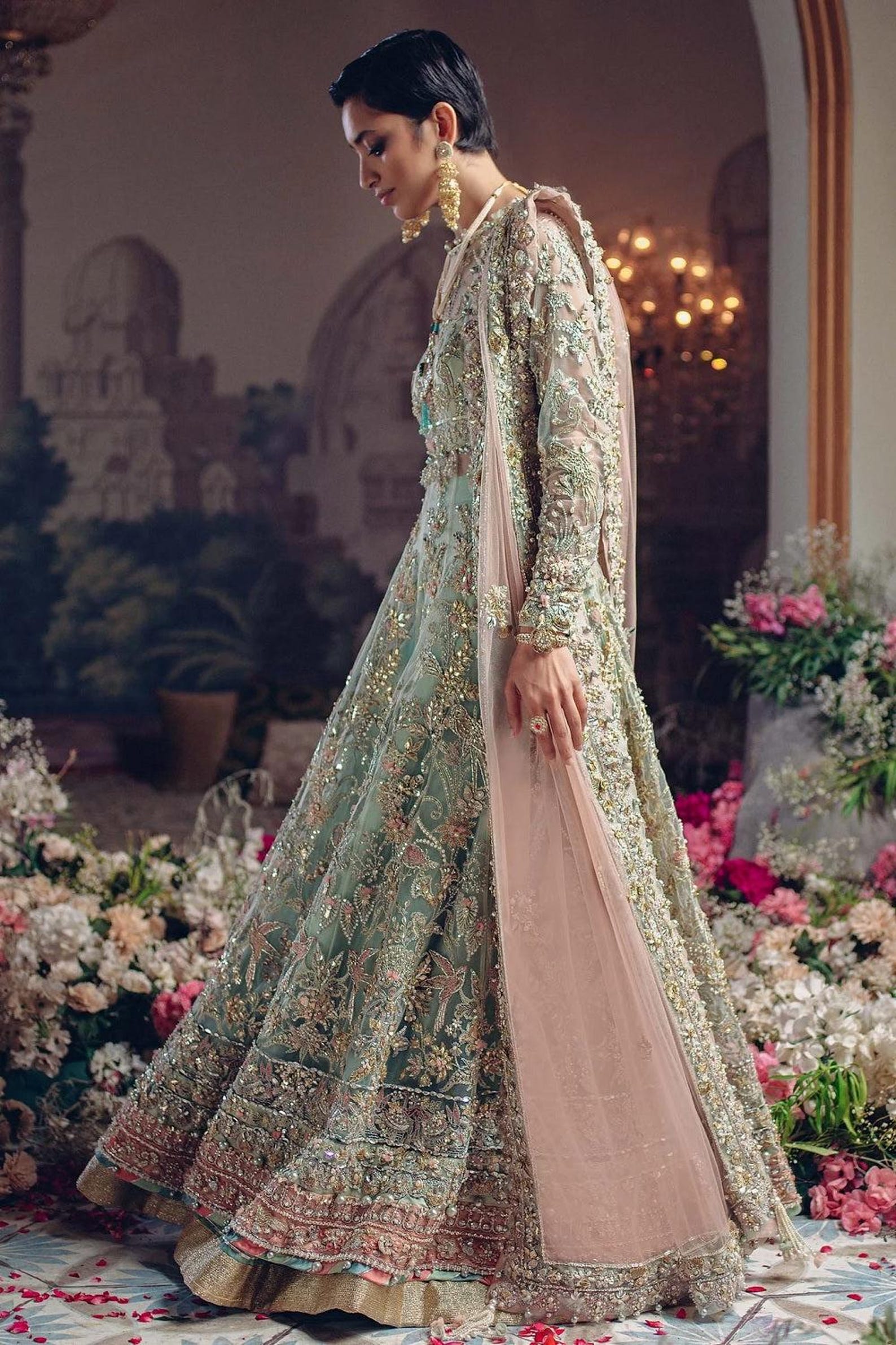 Pakistani Wedding Dresses Indian Walima Clothes Green Long Frock Maxi ...
