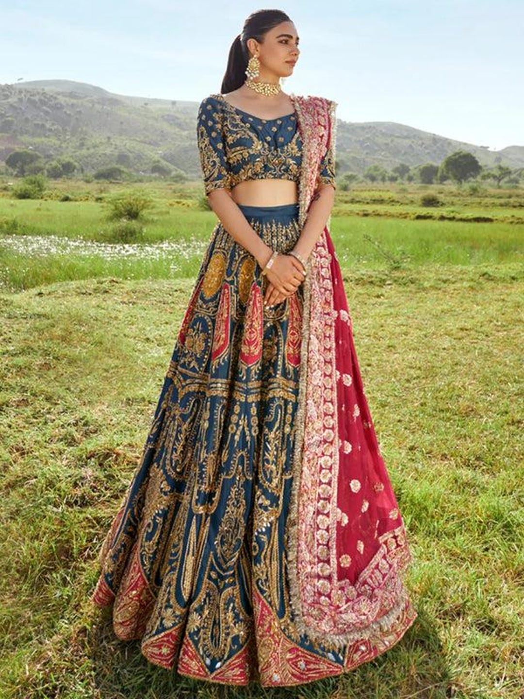Pakistani Indian Bridal Formal Dresses Blue Lehenga Maxi Style Wedding ...